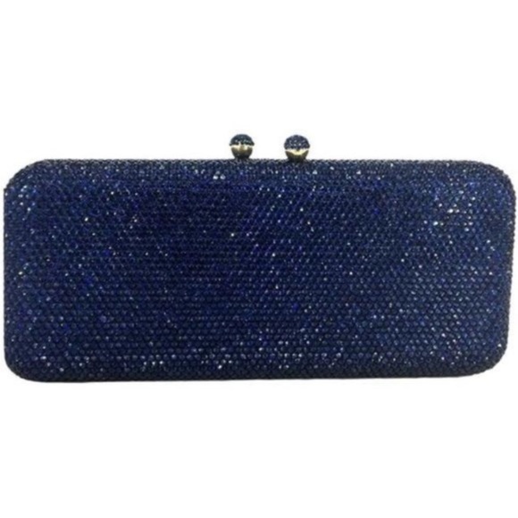 Bags | Elegant Long Crystal Box Clutch Navy Blue | Poshmark